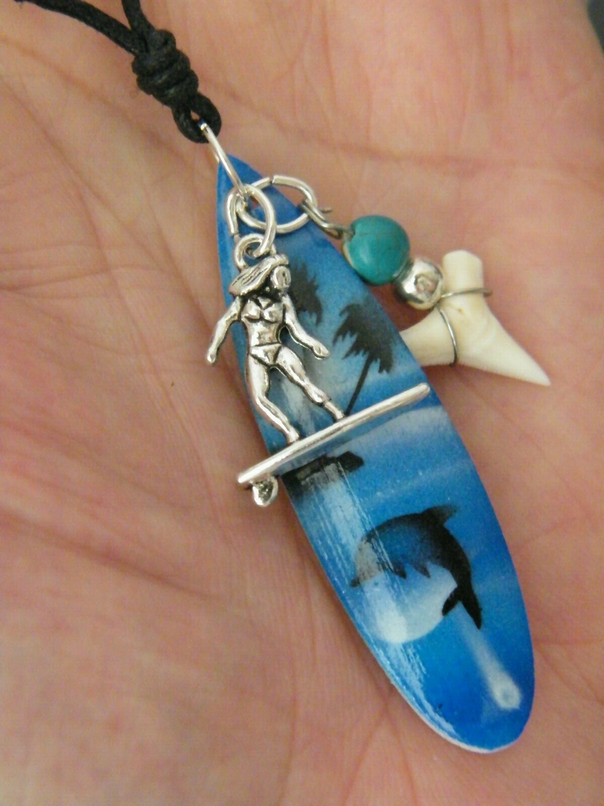 SURF BOARD Necklace SHARK Tooth & Silver Surfer Dude Surfing! 15"-30 ...