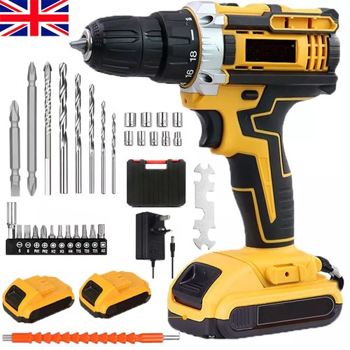 2 Battery 21V Cordless Drill Combi Driver High Power Electric ...