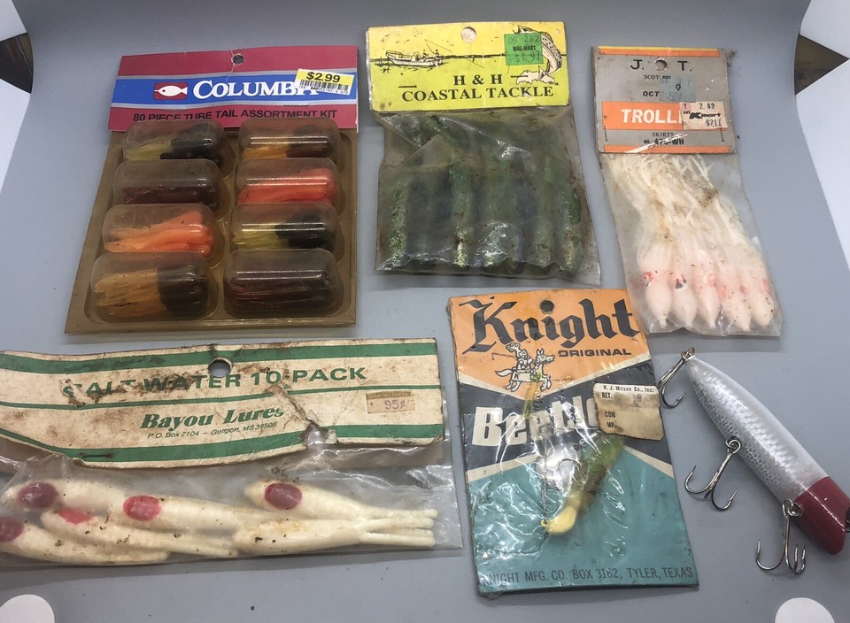 Huge Lot Vintage FISHING TACKLE Lures Hook Lead Weight Spinners Rubber ...