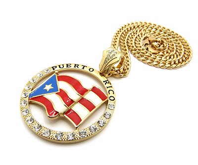 New Puerto Rico Round Pendant & 24" Cuban Chain Hip Hop Necklace ...