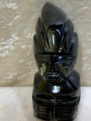 Gold Sheen Obsidian Carved Gemstone Statue Mayan Aztec Idol Figurine 4. ...