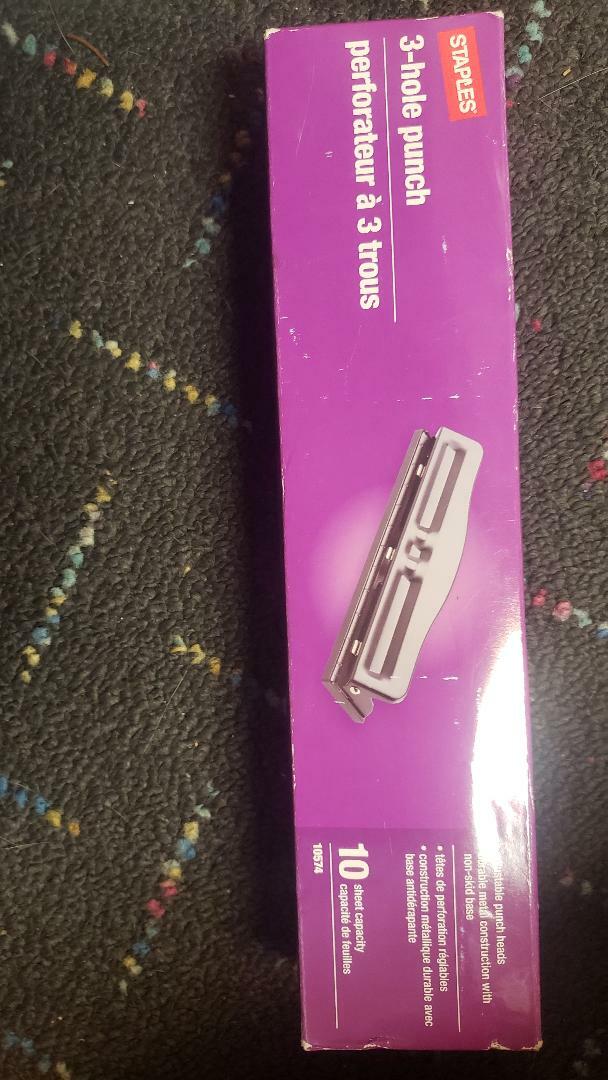 NIB New in Box Staples 10574 Paper 3-Hole Punch Adjustable Stationary ...