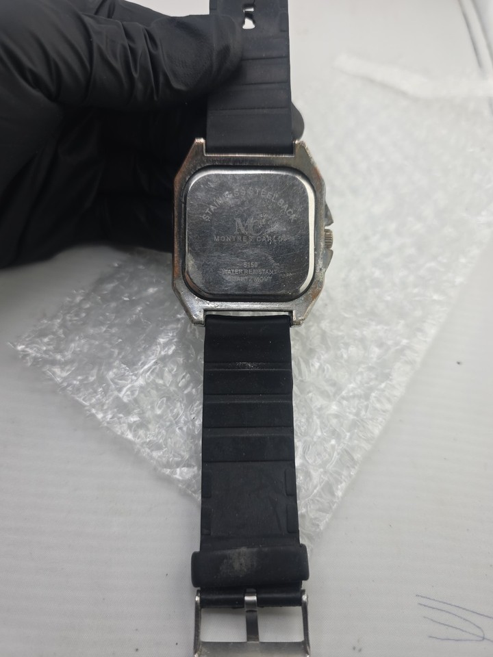 HIP HOP FULL ICED BLACK SILICONE BAND SQUARE LAB DIAMOND BLING WRIST ...