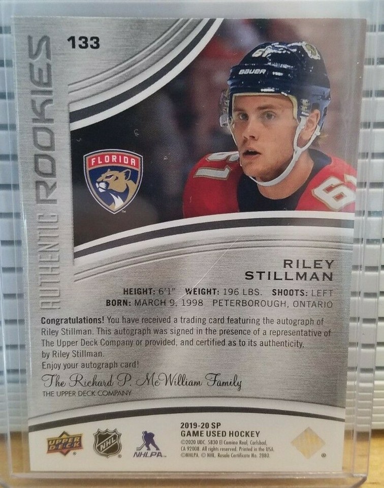 RILEY STILLMAN 2019-20 SP GAME USED BLACK AUTO PANTHERS #1/5 WOW! | eBay