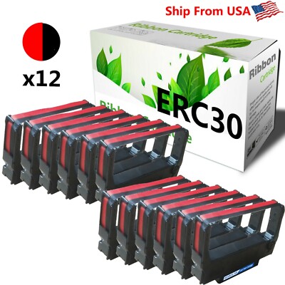 12PK ERC-30 ERC30 Compatible Black and Red Ribbon Used For ERC-30 TM ...