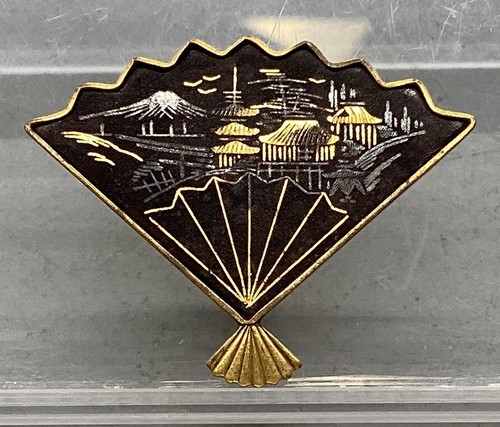 Damascene Fan Gold Tone Brooch Pin - Signed AMITA - Vintage | eBay