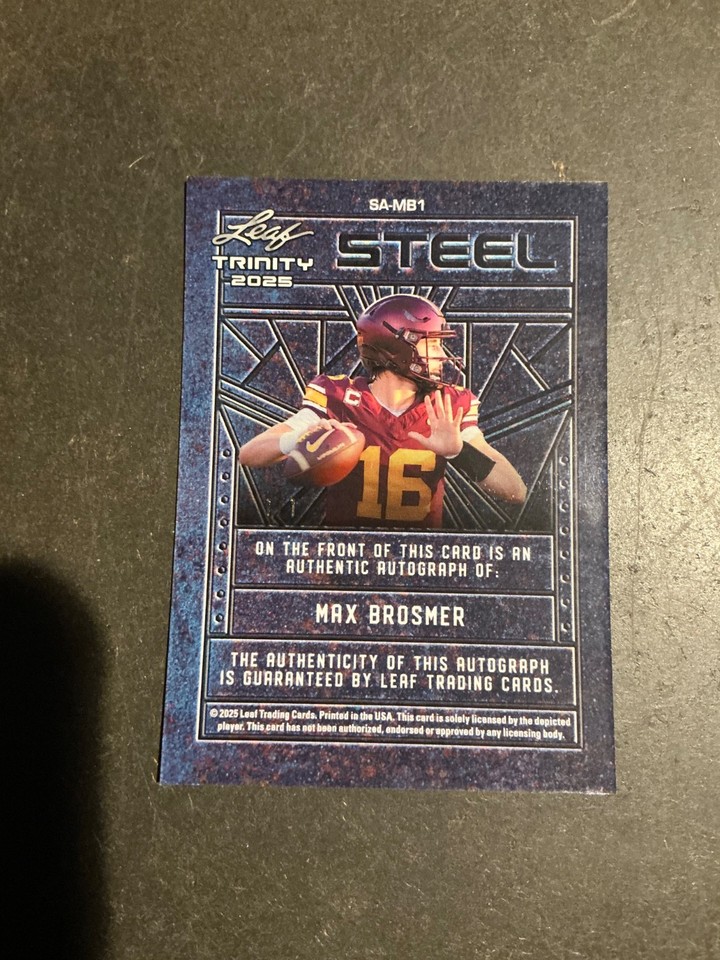2025 Leaf Trinity FB Max Brosmer Steel Auto #1/1 Minnesota Vikings | eBay