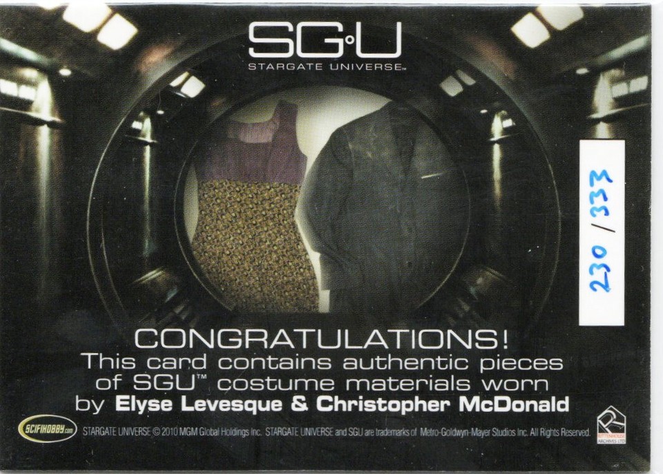 Stargate Universe Season 1 Dual Costume Card Chloe & Alan Armstrong ...