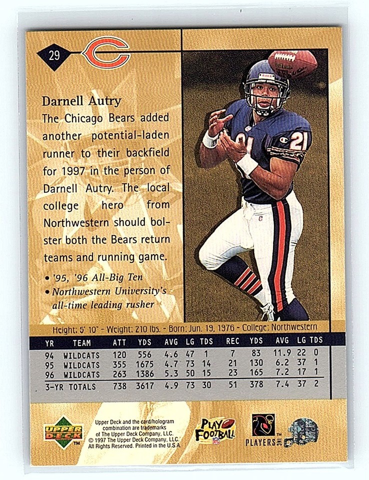 1997 Upper Deck Star Rookie Darnell Autry Rookie Chicago Bears #29 | eBay