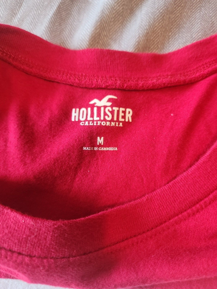 Hollister Shirt Women Medium Red White Blue Spell Out Logo Long Sleeve ...