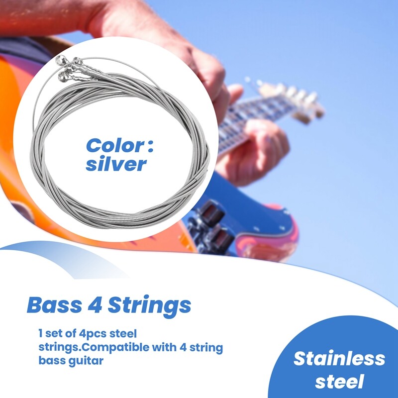 4 Pcs Stainless Steel Bass Strings Bass Guitar Parts Accessories ...