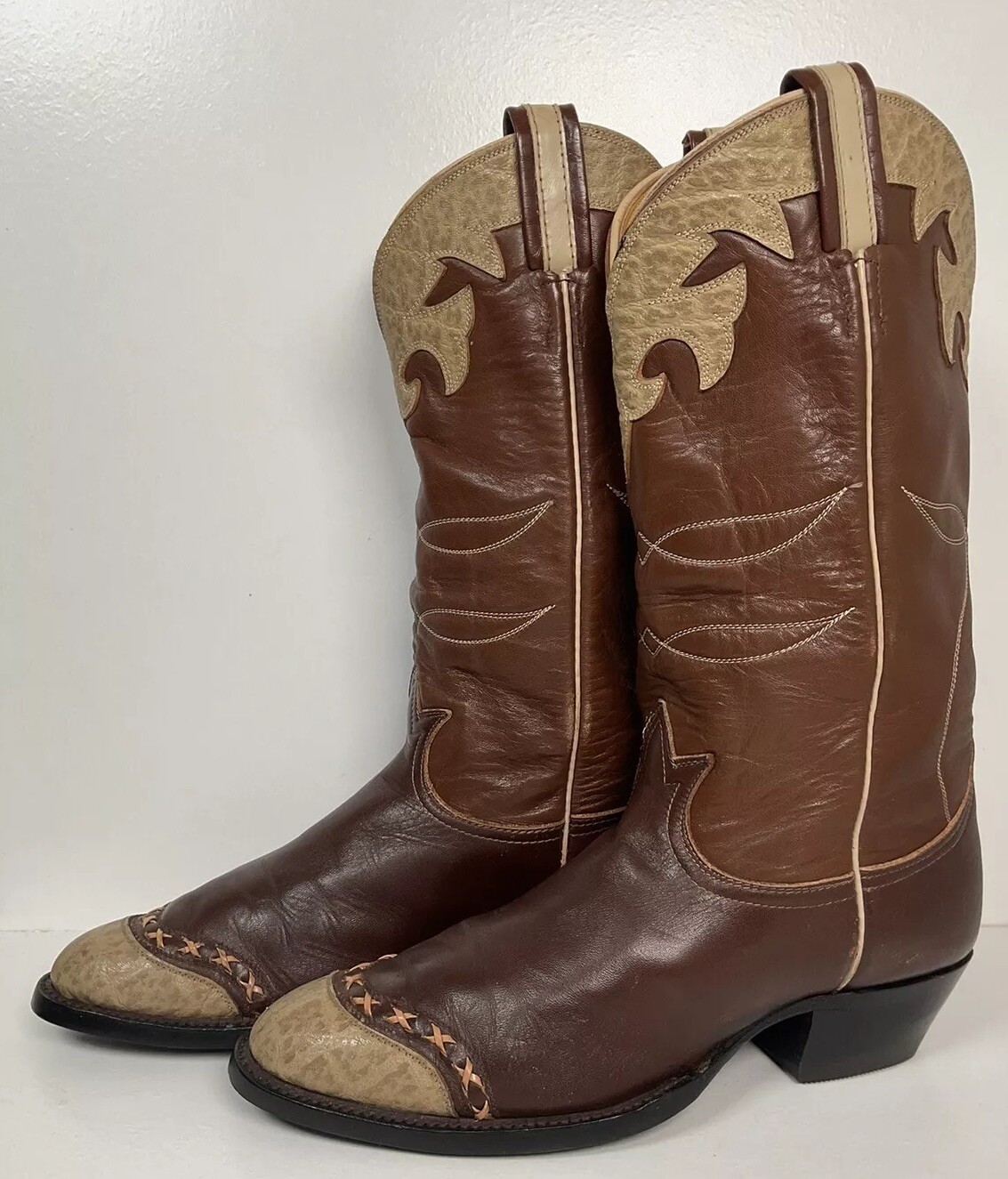 Vintage Tony Lama Antelope Wingtip Cowboy Boots 9 D G… - Gem