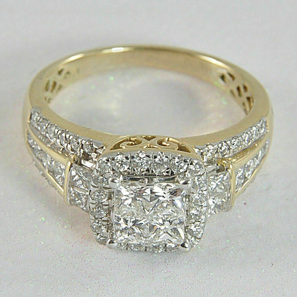 3Ct Princess Cut Lab Created Diamond 14K Gold Finish Engagement Cluster ...