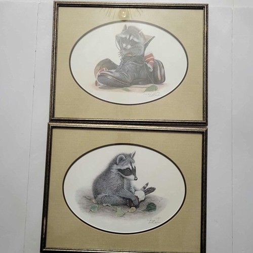 VTG Webb Garrison Raccoon Prints Set of 2 Framed Signed Limited Ed Art ...