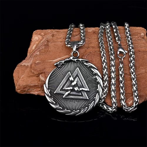Mens Viking Silver Valknut Amulet Pendant Protection Necklace Punk ...