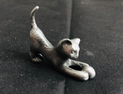 Pewter Cat Kitten Playing Ball Yarn Kitty Silver Metal Figurine Statue ...
