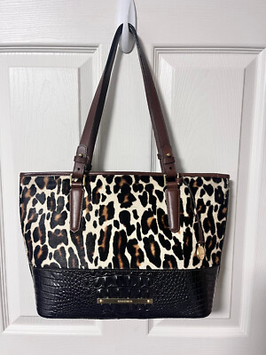 Brahmin Medium Asher Calf Leopard Hair Animal Print Croc Embossed Tote ...