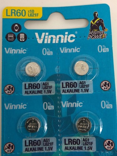 4x L621 Vinnic Alkaline Batteries 1.5V Button Cell L621F LR60 LR621 AG1 ...