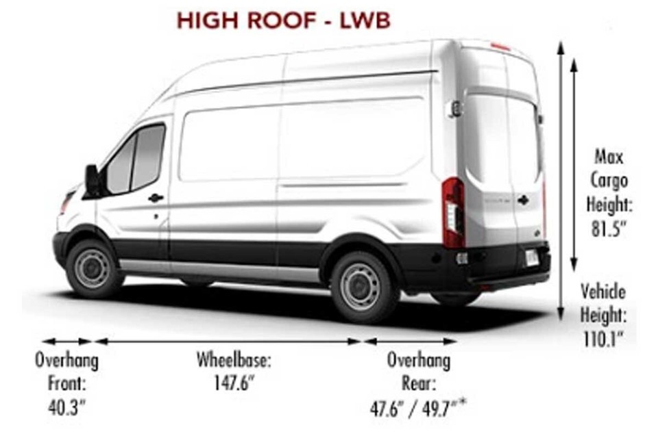 Rubber Padded Cargo Van Mat 2015-24 Ford Transit Van 150 250 350 148"WB ...