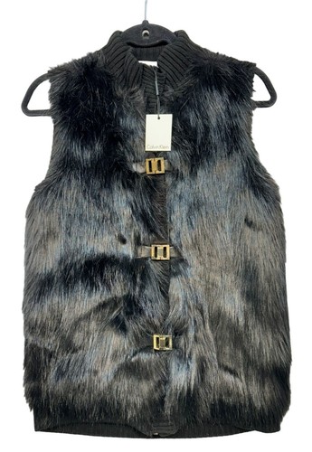 Calvin Klein Faux Fur Vest Gold Buckle Closures XS Black | eBay