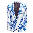 Men Bamboo Print Suit Blazer Dinner Dress Jacket Single Breasted Party ...