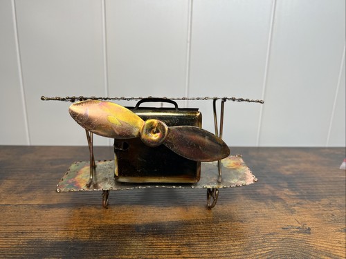 Berkeley Designs Copper Wire Airplane Music Box Metal Propeller Wind-Up ...