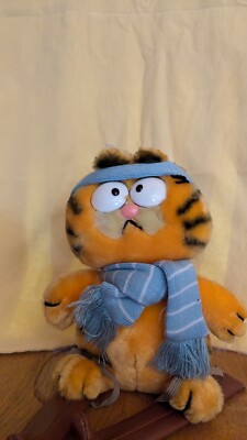 9" VINTAGE 1983 GARFIELD DAKIN SKIER BLUE SCARF STUFFED ANIMAL PLUSH ...