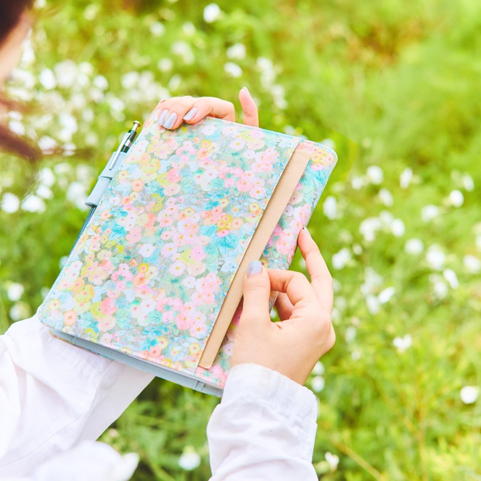 Hobonichi Techo Cousin (A5) Notebook Cover LIBERTY FABRICS Hollyhocks ...