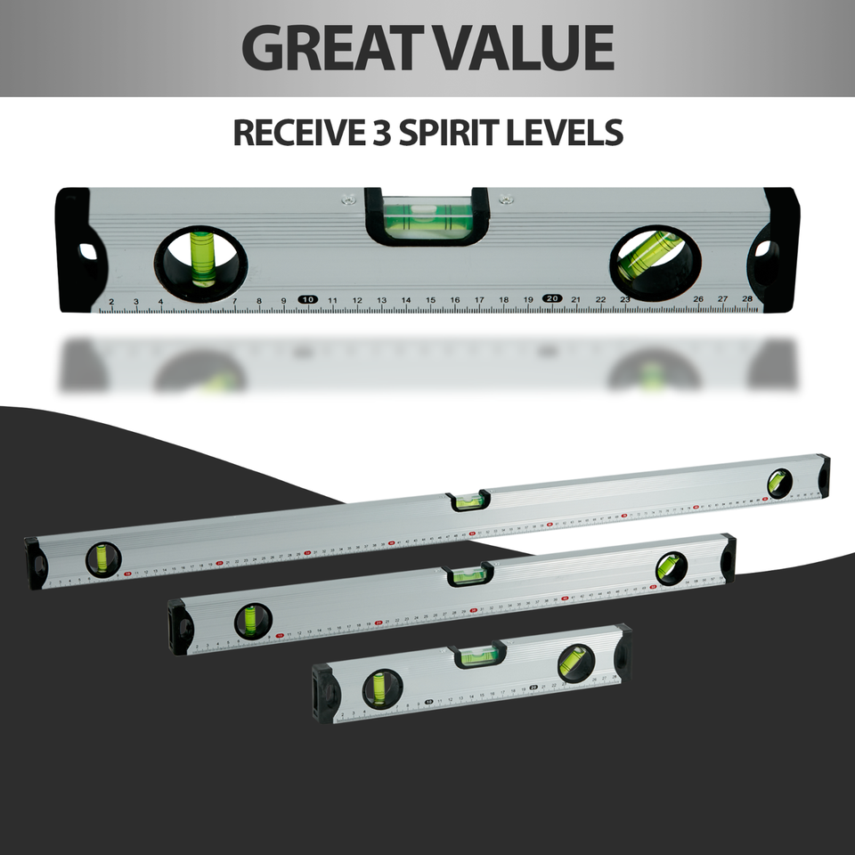 SILVER MAGNETIC 3 PIECE BUILDERS BUILDING SPIRIT LEVEL SET - 300, 600 ...