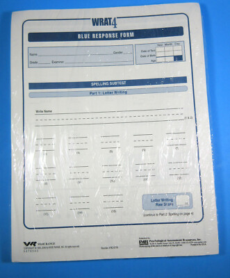 WRAT 4 Wide Range Achievement Test Blue Test & Response Forms 4th ...