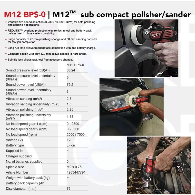 [Milwaukee] M12 BPS-0 Cordless Sub Compact Polisher Sander Grinder Body ...