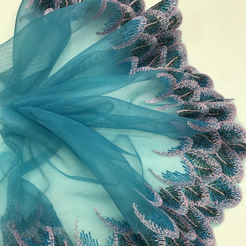 1Yard Embroidery Lace Trim Peacock Feather Tulle Ribbon Wedding Dress ...