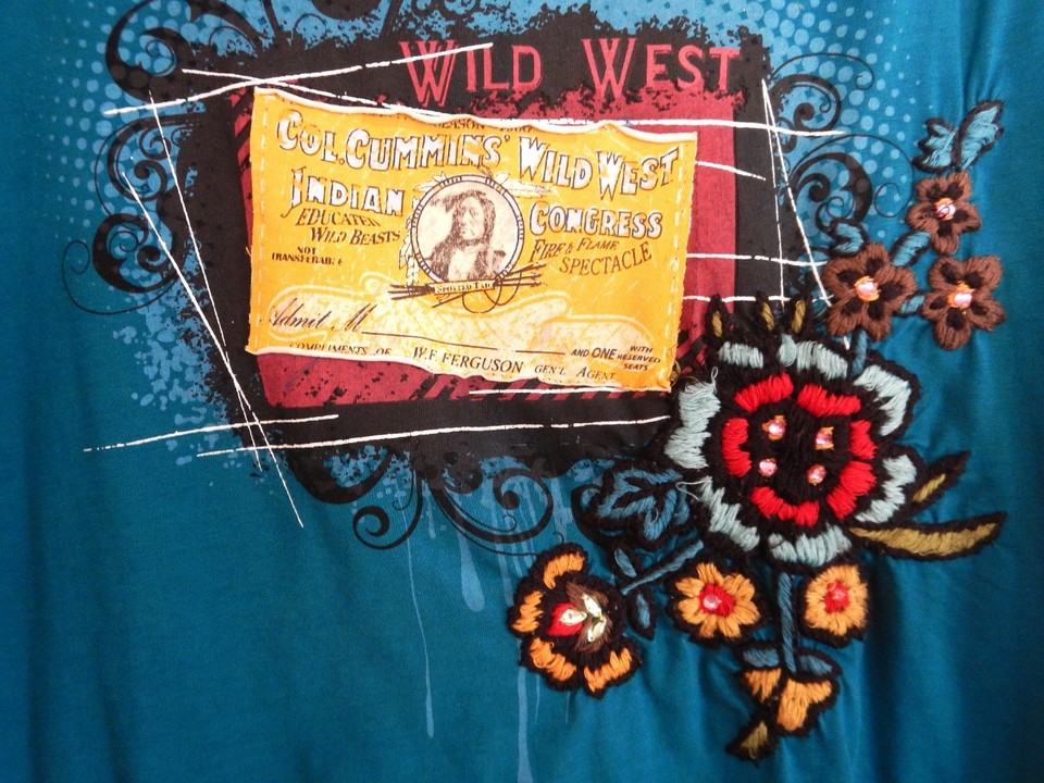 Double D Ranch Embroidered Col Cummins Wild West Blue Short Sleeve T ...