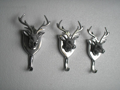 Metal wall mount stag head coat hooks set of 3 pieces deer head hook ...