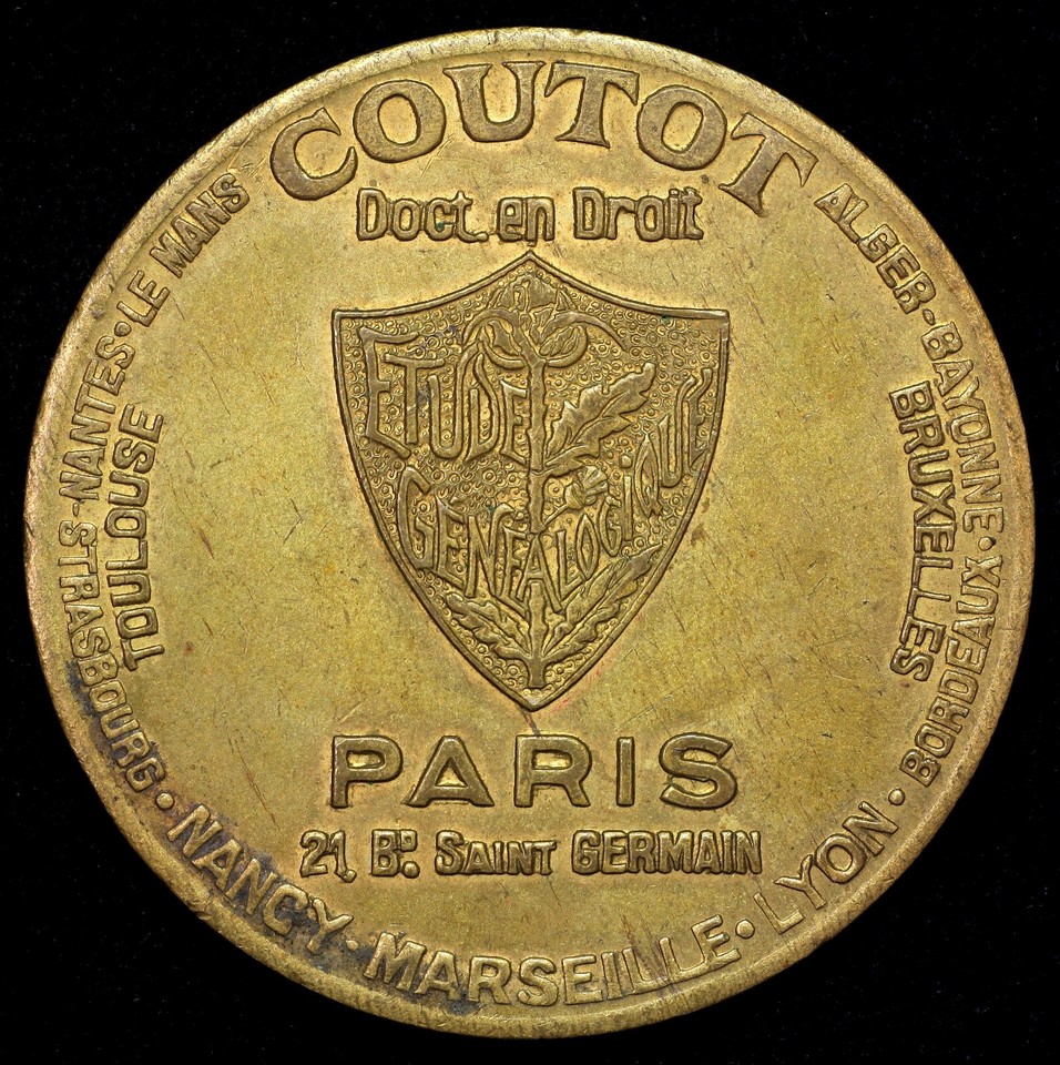 1933 Paris, France Coutot Doct in Law Toulouse & Bruxelles Medal Token ...