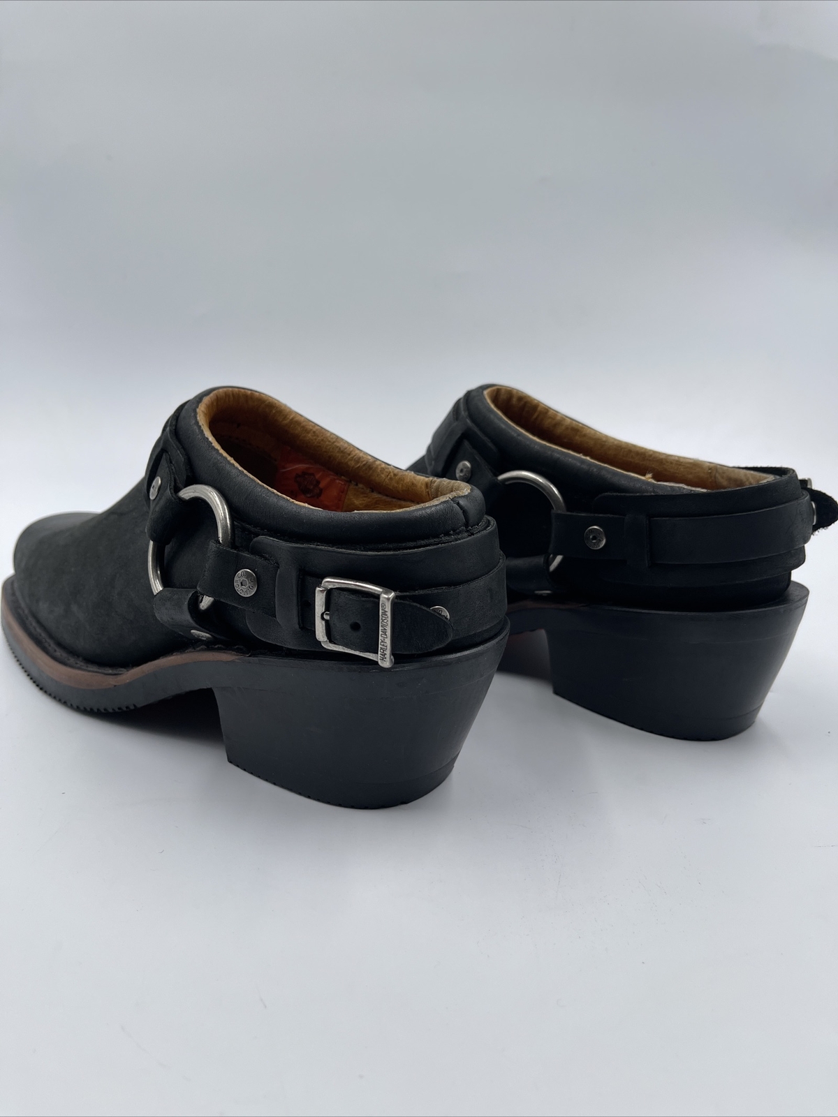HARLEY DAVIDSON HARNESS MULES BLACK LEATHER Slip On A… - Gem