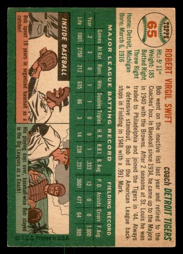 1954 Topps Baseball #65 Bob Swift VG/EX *l1 | eBay