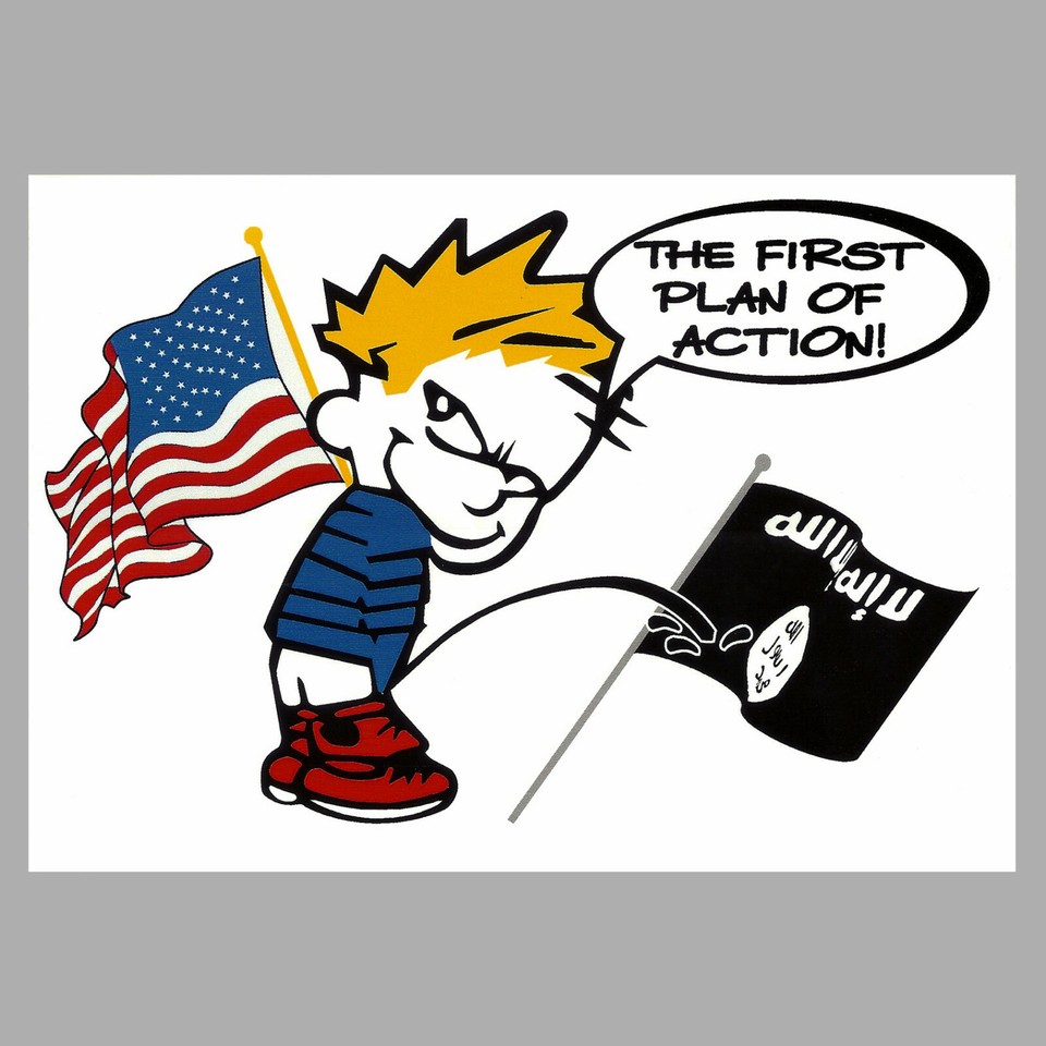 Calvin Peeing on ISIS Flag Bumper Sticker Cartoon Boy Pissing on ...