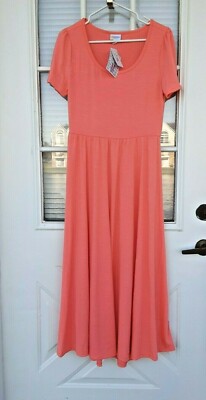 LuLaRoe Riley Empire Waist Midi Dress ~Medium ~ Coral Solid ~ NWT | eBay