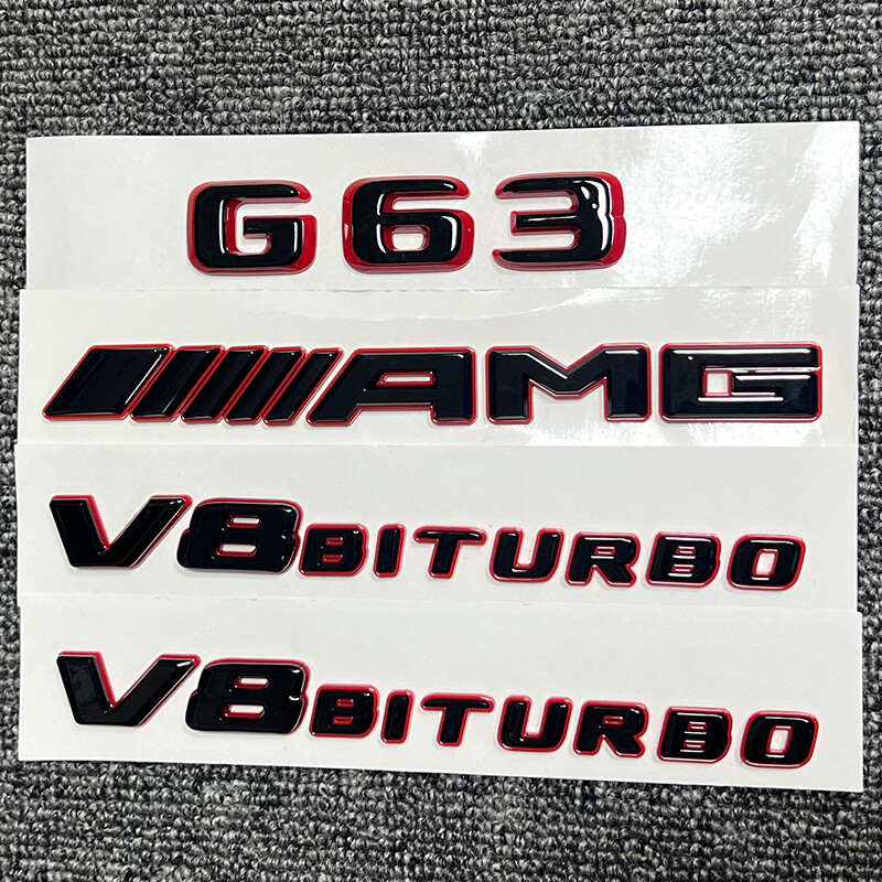 Glossy Black RED G63 AMG V8BITURBO Emblem Badge Sticker Set For ...