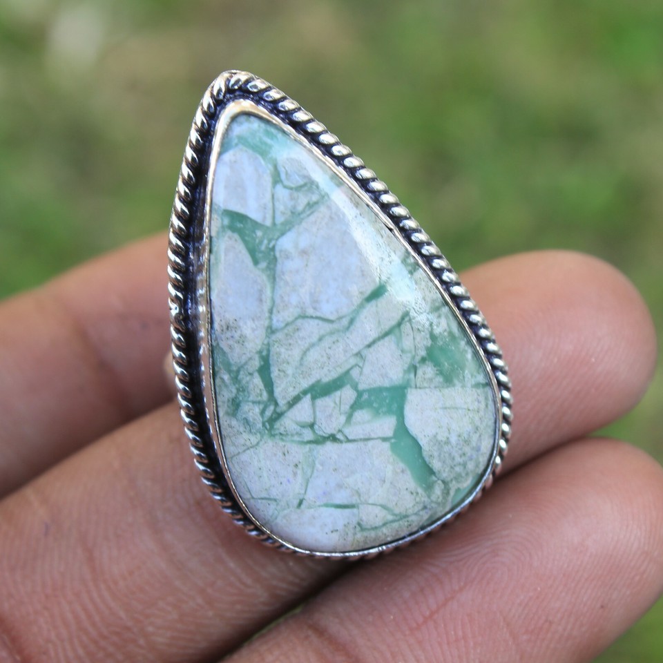 Variscite Rings Silver Overlay ring, women ring Handmade ring. Size-8 E ...