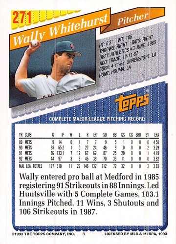 Wally Whitehurst 1993 Topps 271 New York Mets Baseball Card | eBay
