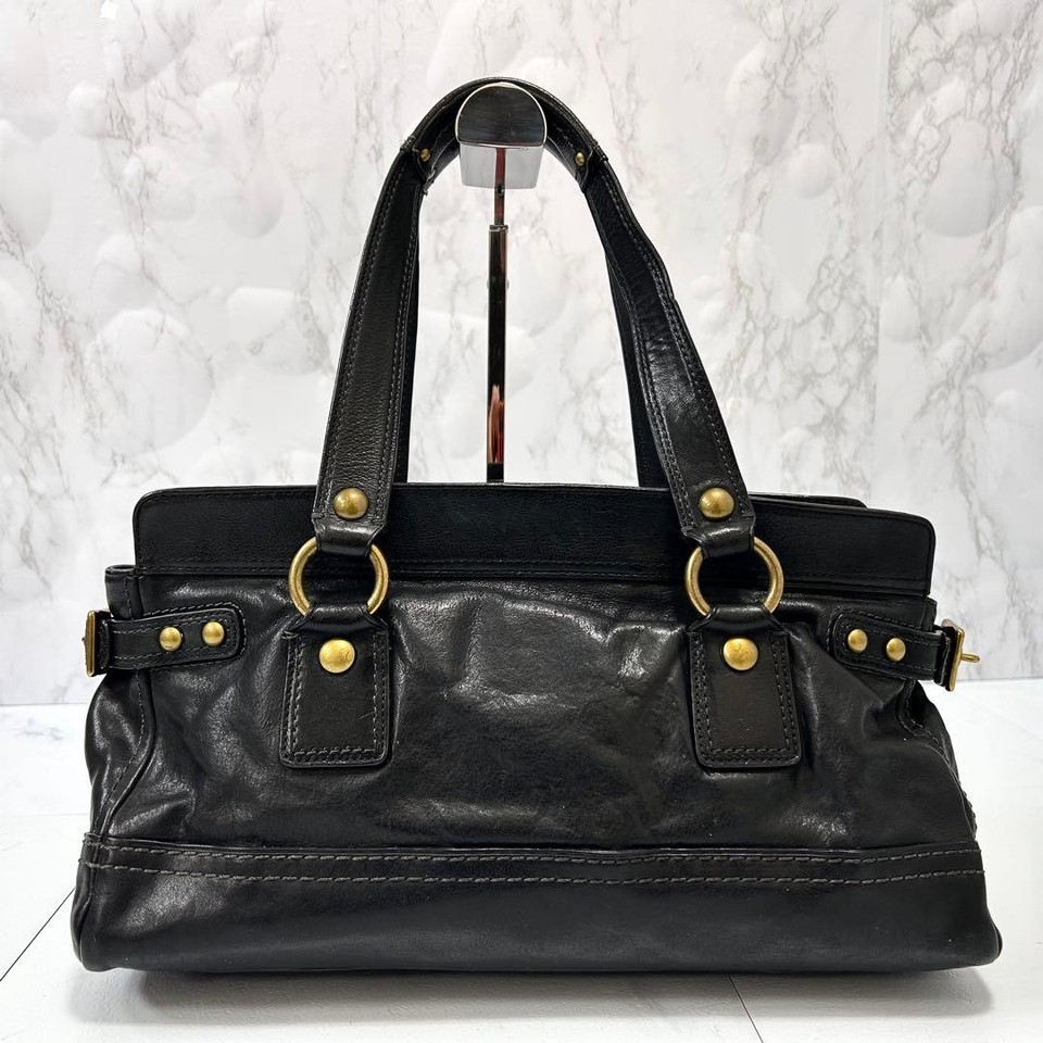 COACH 65th Legacy Mandy Satchel Bag Hand Bag Turnlock Leather Black ...