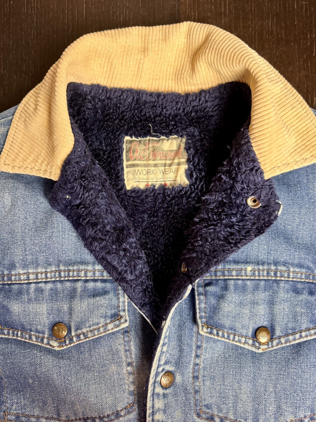 Vintage ActionWest Canada Denim/Corduroy Collar Jean Jacket Fits ~ S | eBay