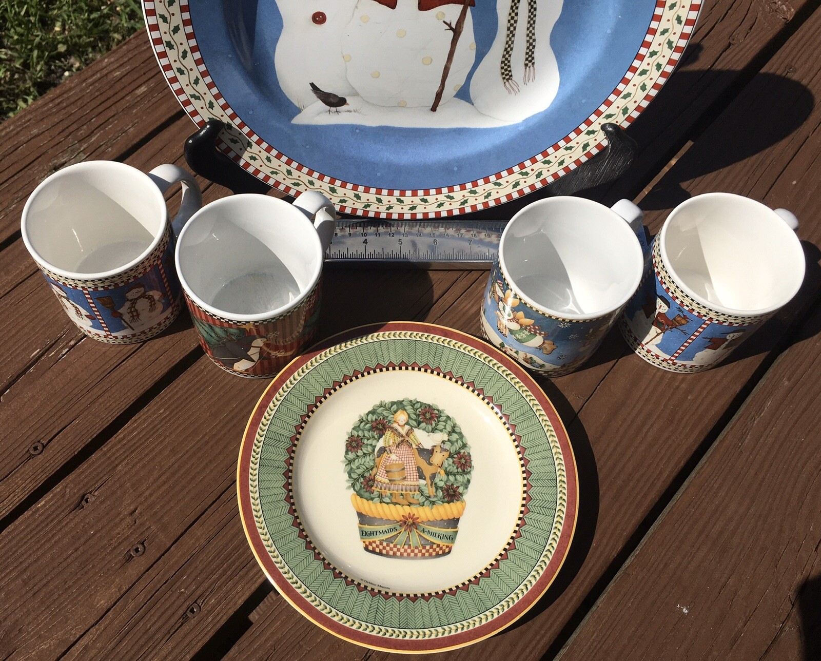 Sakura Debbie Mumm Christmas Dishes & Snow Flakes Trivet 7 Pc Set/ Lot ...