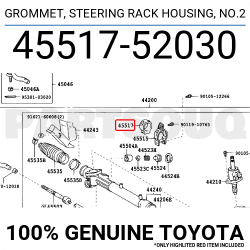 4551752030 Genuine Toyota GROMMET, STEERING RACK HOUSING, NO.2 45517 ...