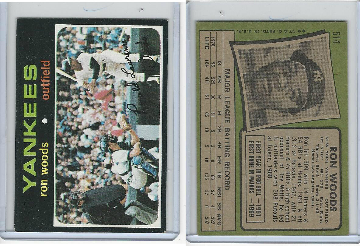 1971 Topps Baseball, #514 Ron Woods, New York Yankees | eBay