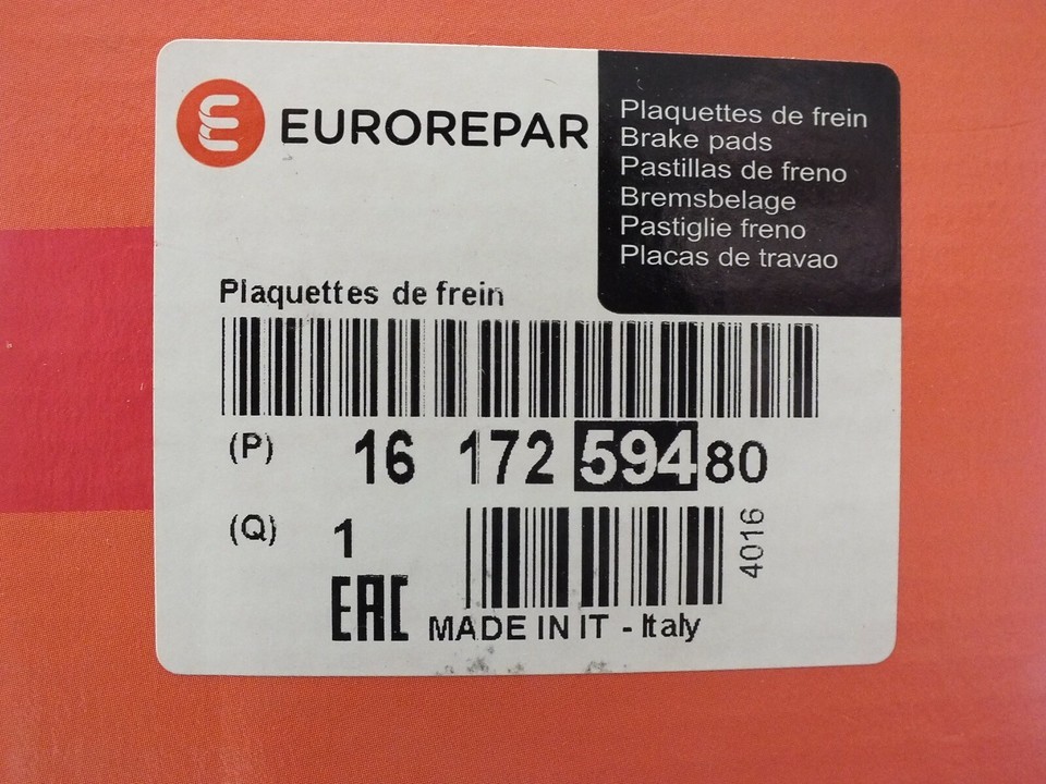 New Genuine Peugeot 407 Set front brake pads Sealed Eurorepar ...
