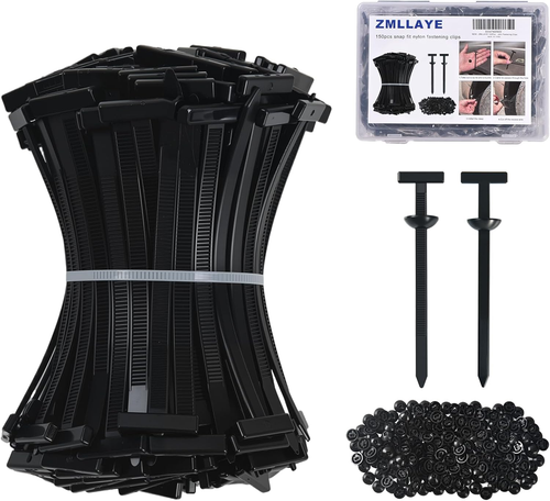 150Pc Universal Nylon Cable Tie Buckle Snap Fit Zip Tie Clips Auto ...