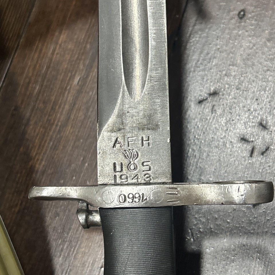 WWII US AFH 1943 M1 Garand Rifle Bayonet Knife & Scabbard American Fork ...